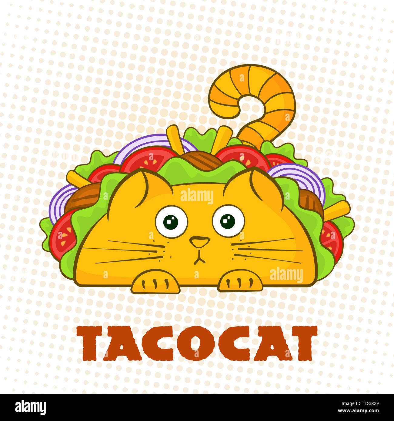 Tacocat surprised character fast food taco symbol illustration. Puzzled ...
