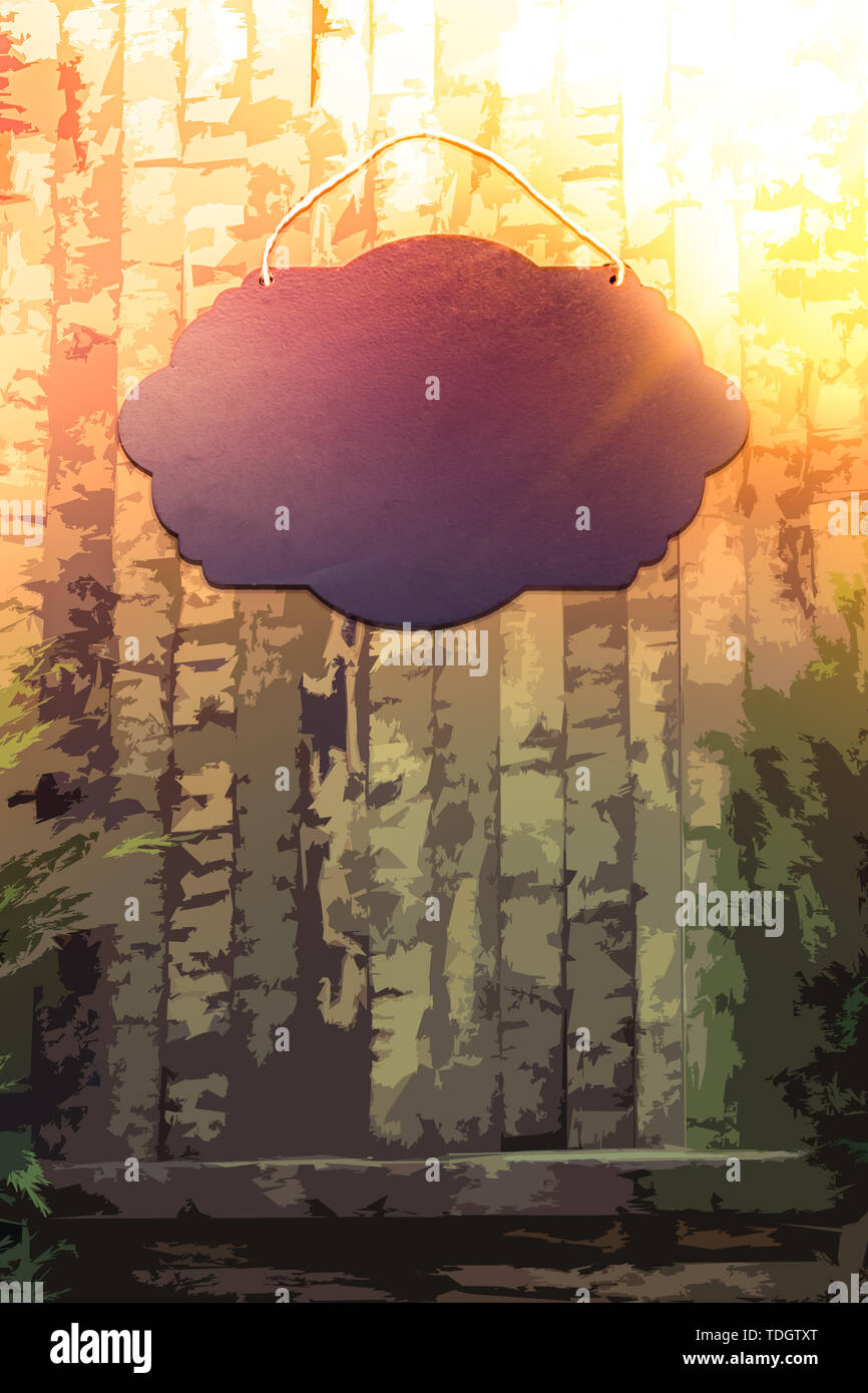 Black Empty Sign Board with string for hanging on wall Stock Photo - Alamy