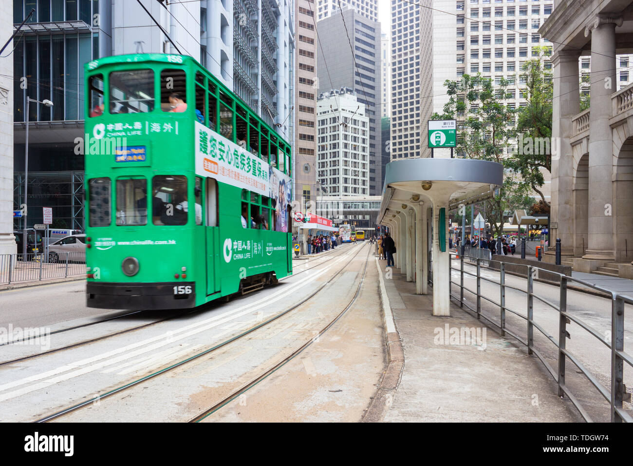 Street and moving ding ding ding car in Central, Hong Kong Stock Photo ...