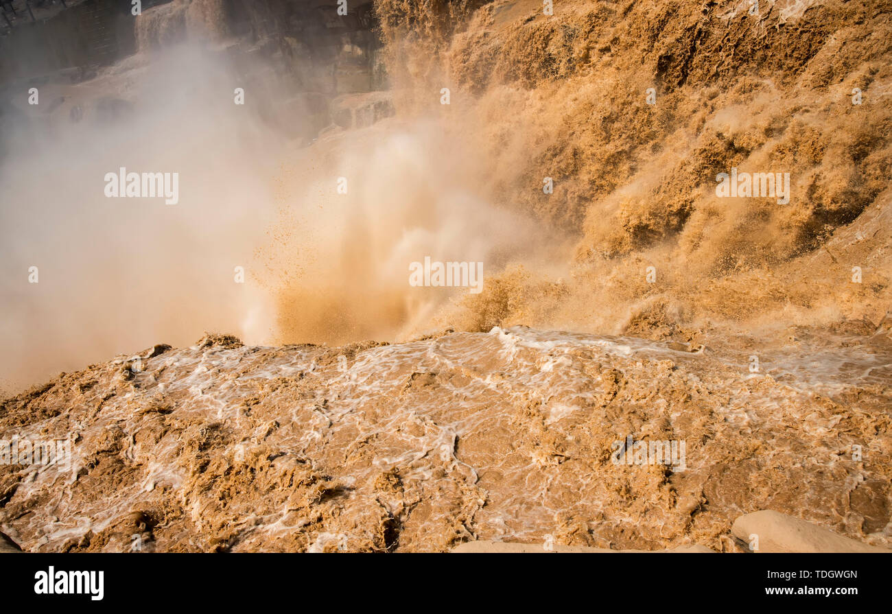 Hukou waterfall landscape, famous waterfall on the Yellow River in ...