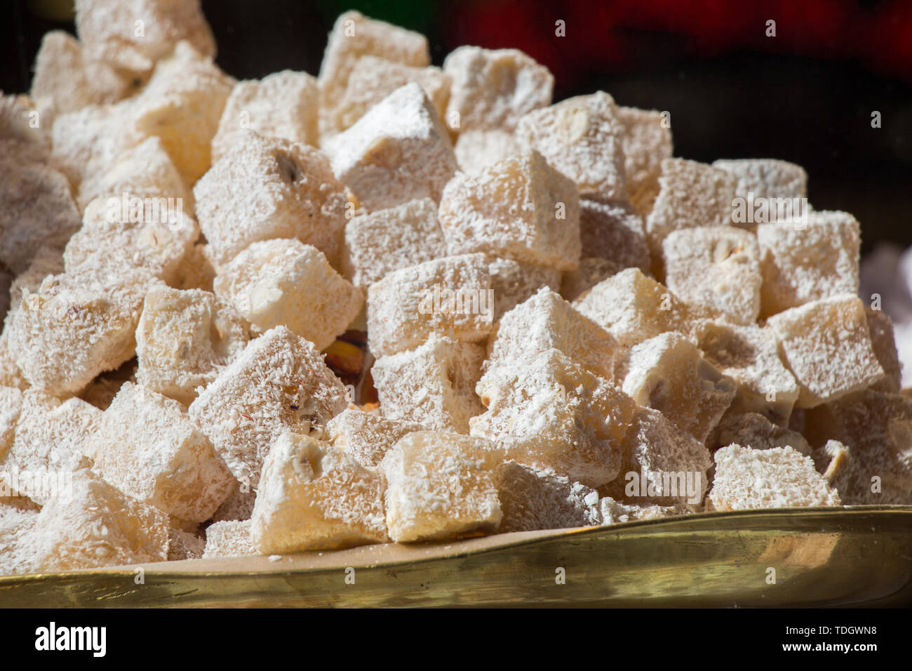 Delicious Turkish delight placed in a metal tray Stock Photo - Alamy