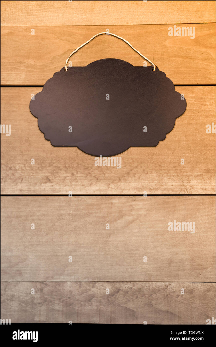 Black Empty Sign Board with string for hanging on wall Stock Photo - Alamy