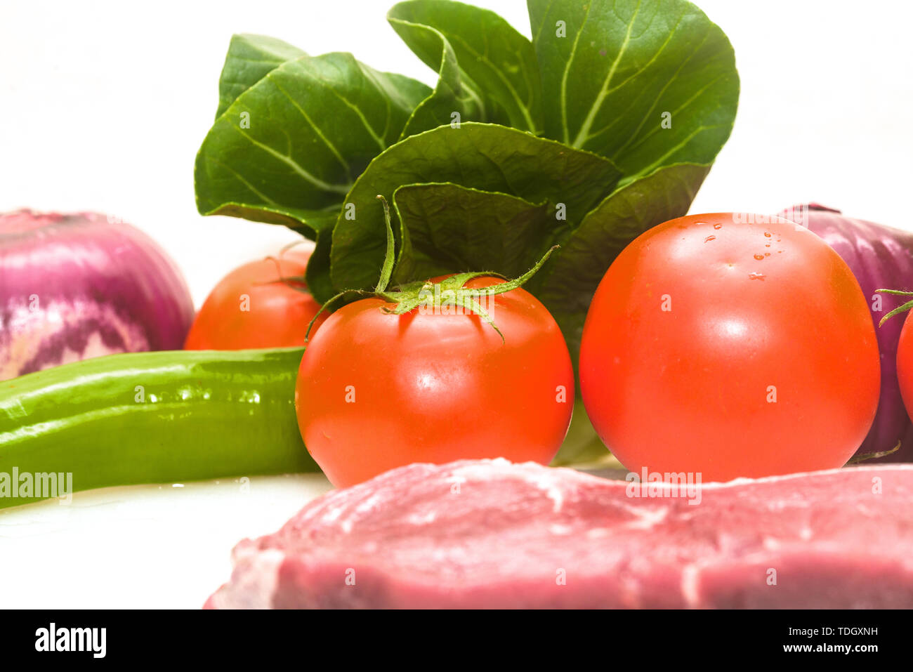 Fresh vegetables with raw beef sheds Stock Photo - Alamy