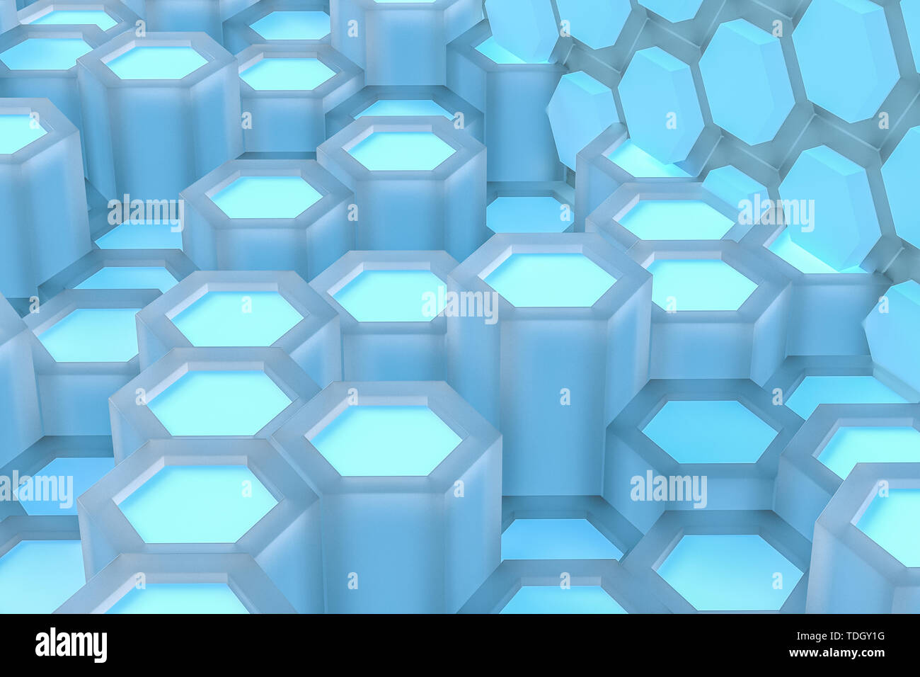Blue transparent material hexagonal background, three-dimensional ...