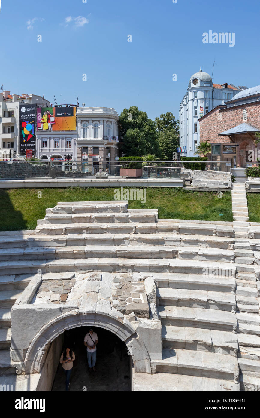 PLOVDIV, BULGARIA - MAY 29, 2019: Ancient ruins of Roman Stadium at the ...