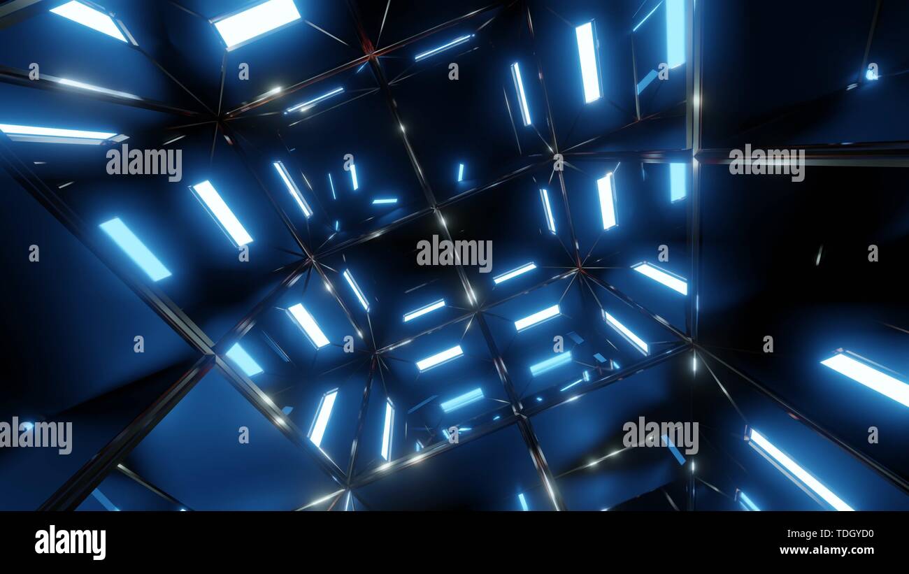 rotating reflection room with blue lights and seamless looping Stock ...