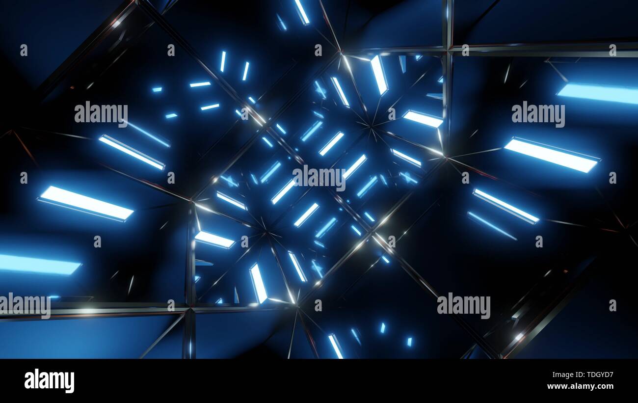 rotating reflection room with blue lights and seamless looping Stock ...