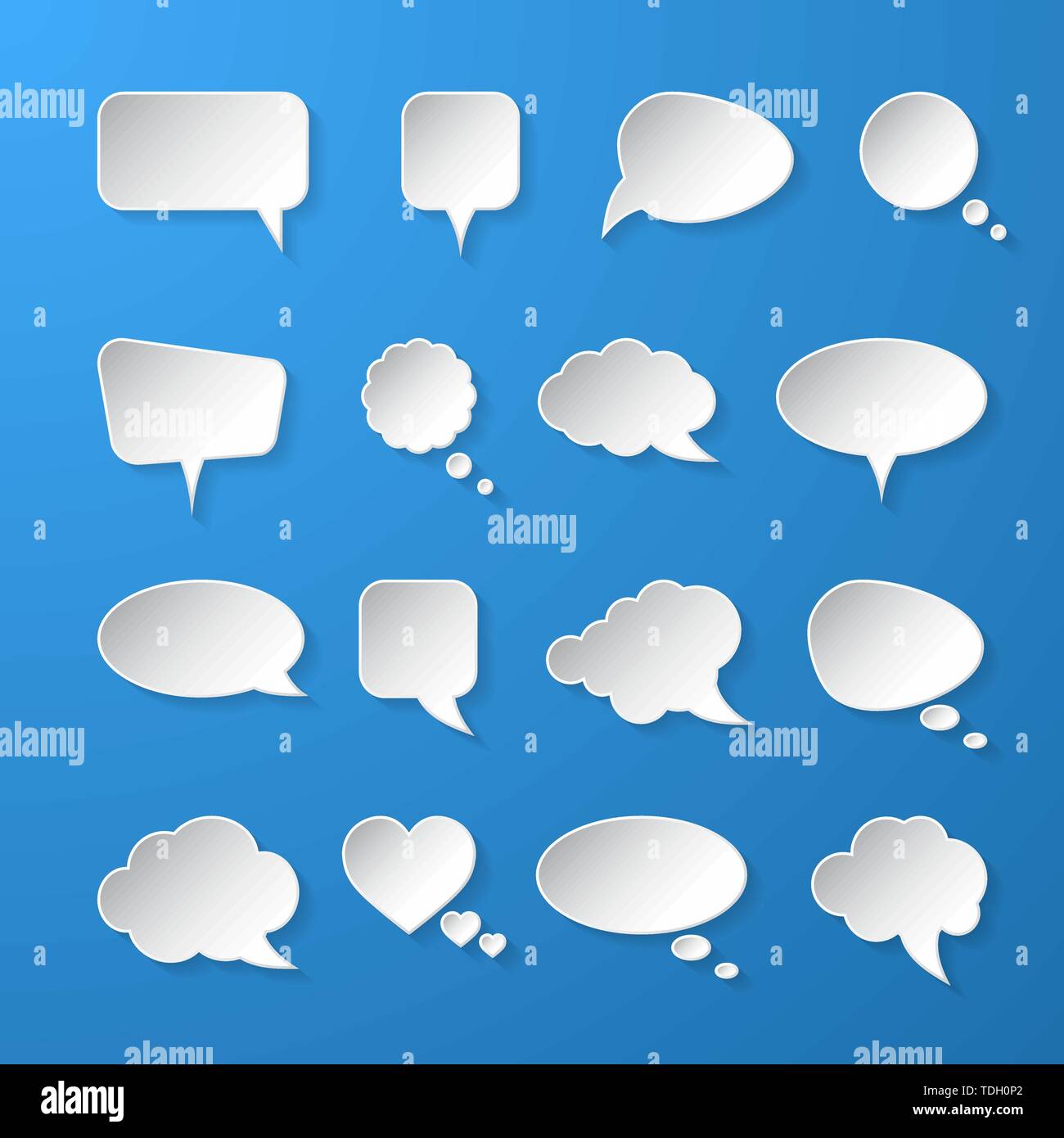 White paper speech bubbles on blue background. Vector illustration ...