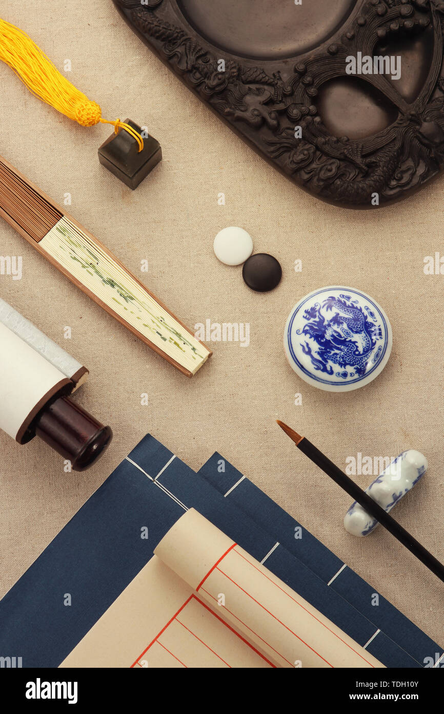 The four treasures of Wen Fang on the table Stock Photo - Alamy