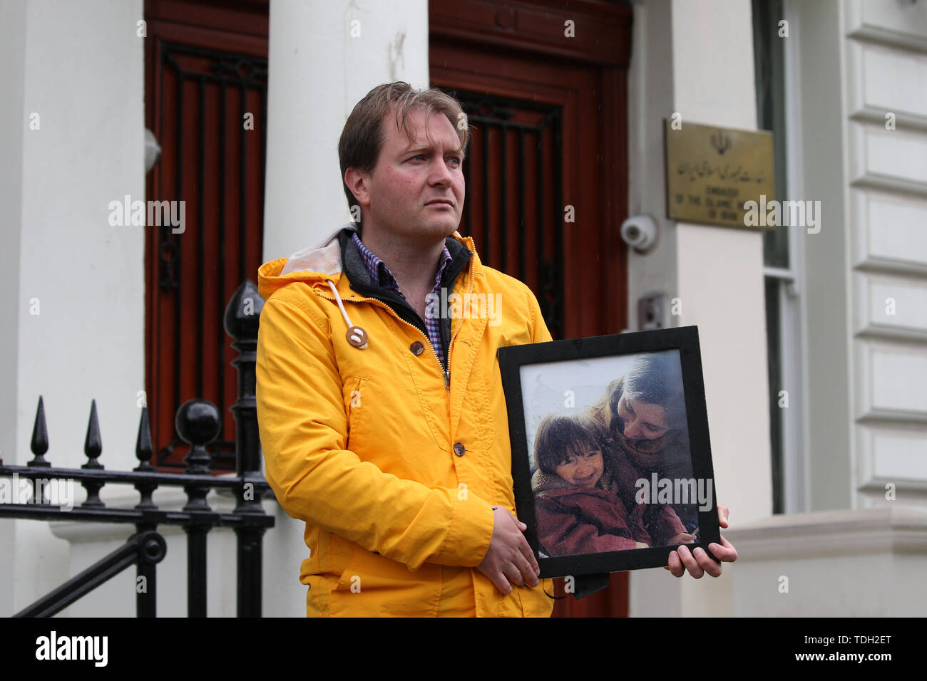 Richard Ratcliffe outside the Iranian Embassy in London where he is ...