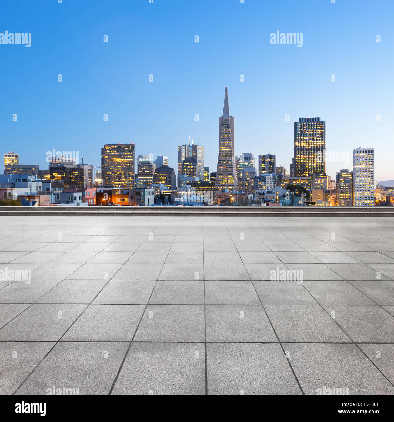 empty marble floor with cityscape and skyline of san francisco Stock ...