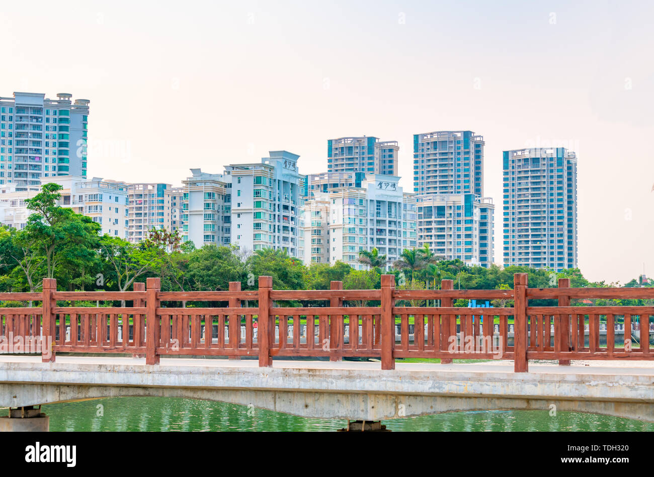 Bridge and Building in Jinsha Bay, Zhanjiang City Stock Photo - Alamy
