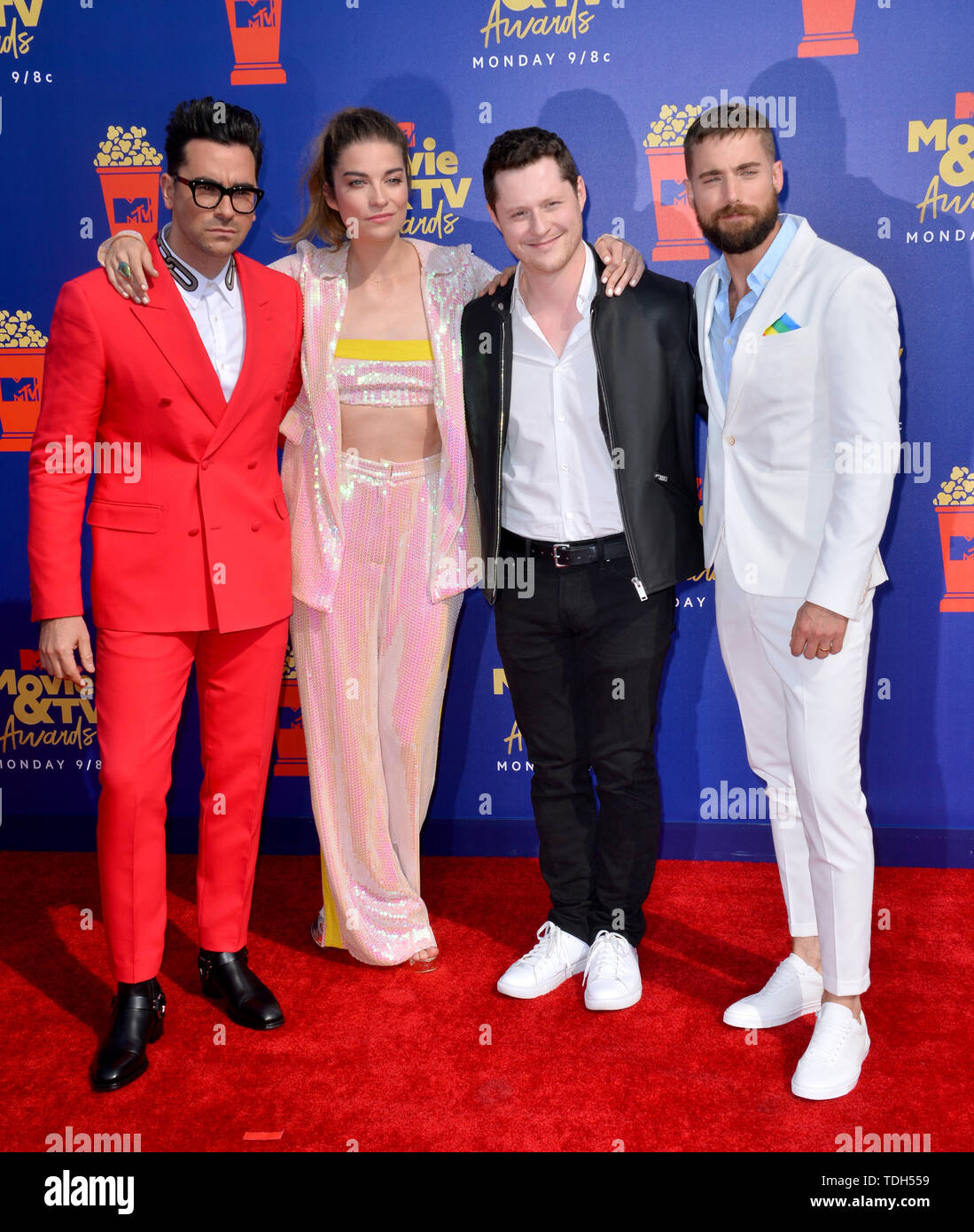 Santa Monica, USA. June 16, 2019: Daniel Levy, Annie Murphy, Noah Reid ...
