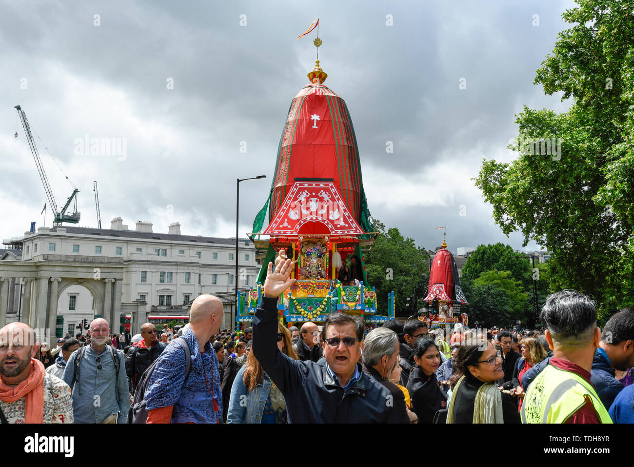 London, UK. 16 June 2019. Devotees celebrate the annual Rathayatra ...