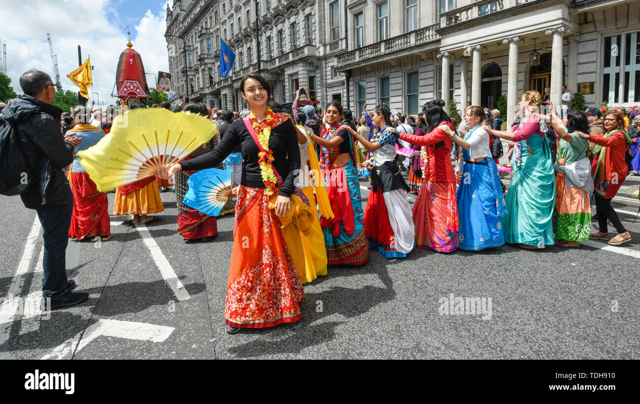 London, UK. 16 June 2019. Women dance at the head of the parade as ...