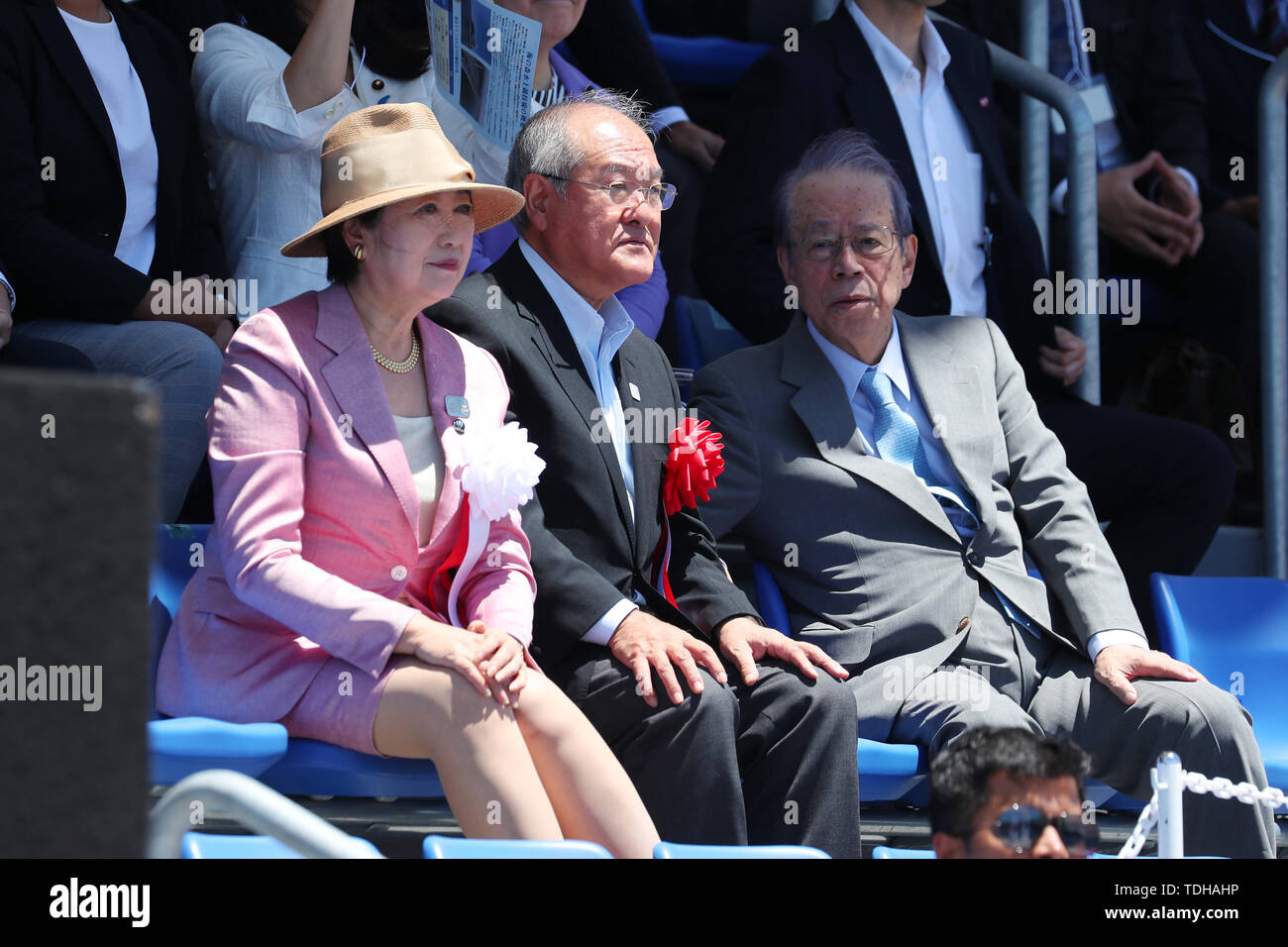 Tokyo, Japan. 16th June 2019. (L to R) Yuriko Koike, Shunichi Suzuki ...