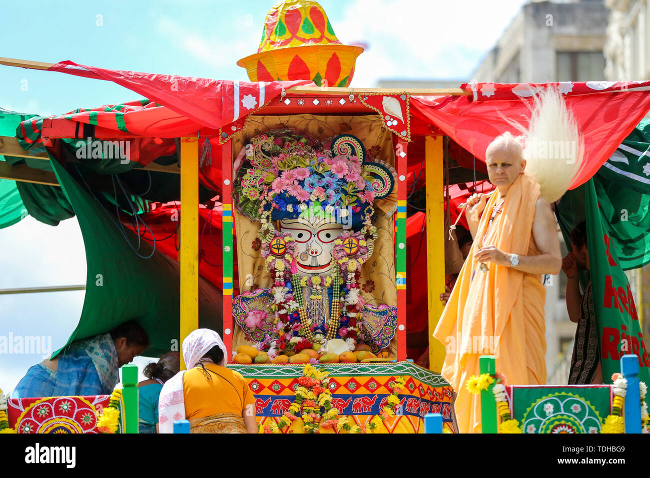 Trafalgar Square London. UK 16 Jun 2019 - A Hare Krishna priest on a ...