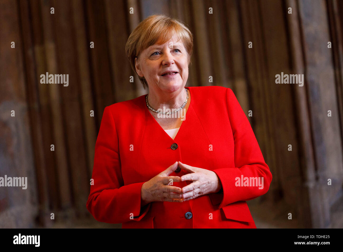 Angela Merkel enters the Golden Book of the city of Koln in the ...