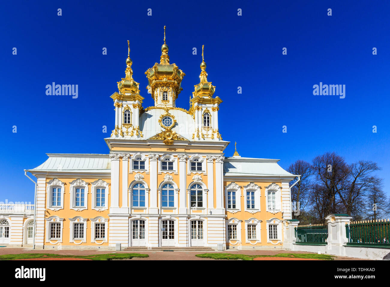 Petergof, Saint-Petersburg, Russia - June 09, 2019: Chapel with golden ...