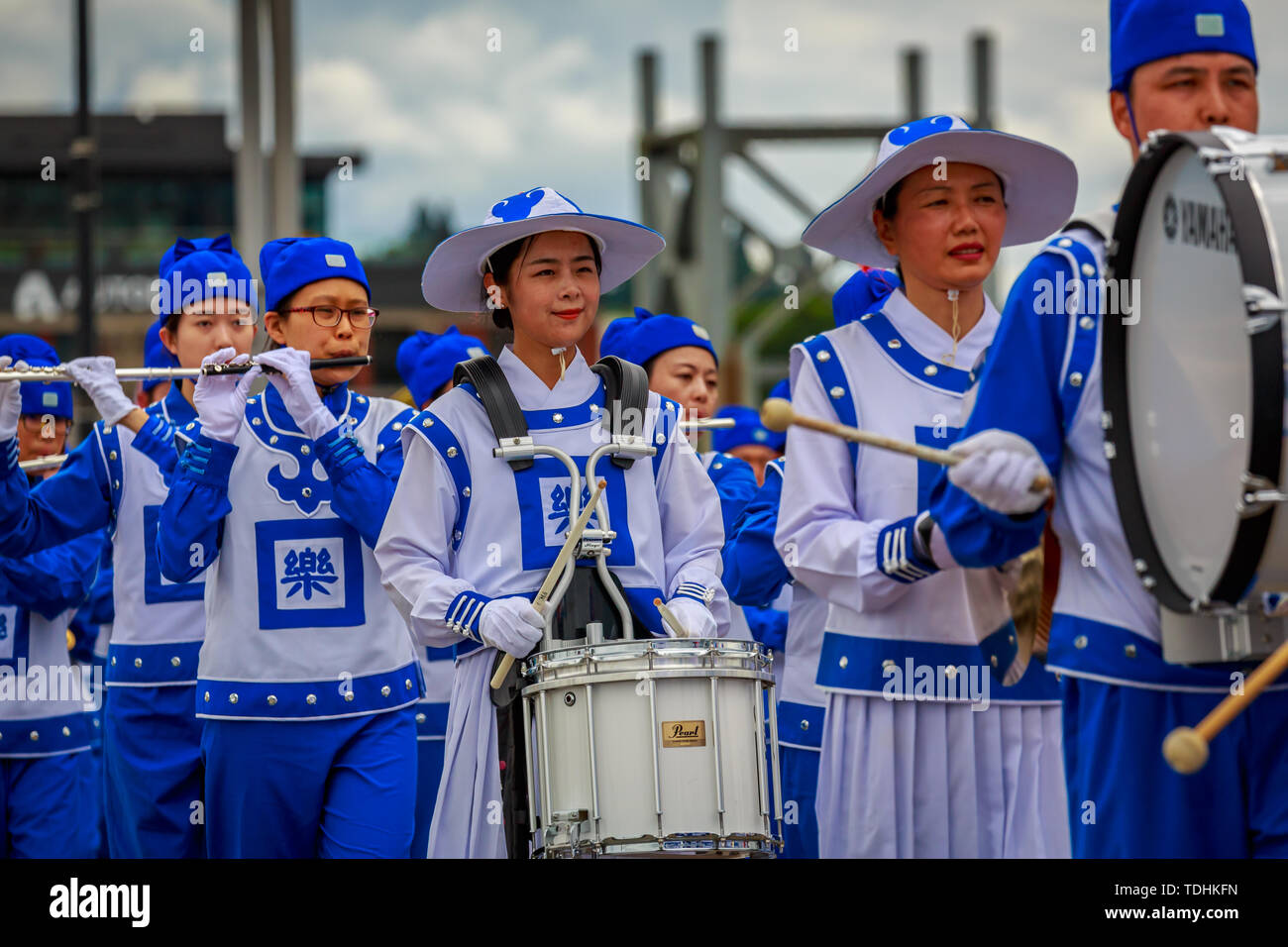 Portland, Oregon, USA - June 8, 2019: Falun Dafa Tian Guo Marching Band ...