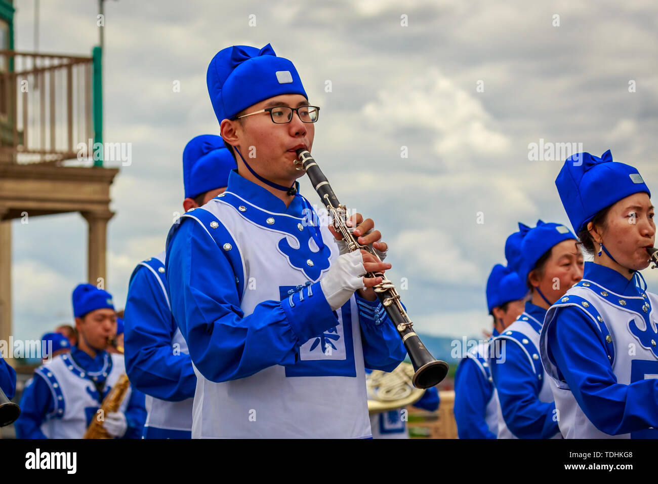 Portland, Oregon, USA - June 8, 2019: Falun Dafa Tian Guo Marching Band ...