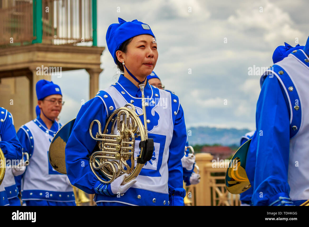Portland, Oregon, USA - June 8, 2019: Falun Dafa Tian Guo Marching Band ...