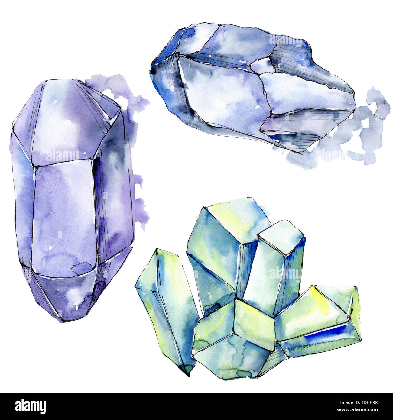 Colorful diamond rock jewelry minerals. Watercolor background ...