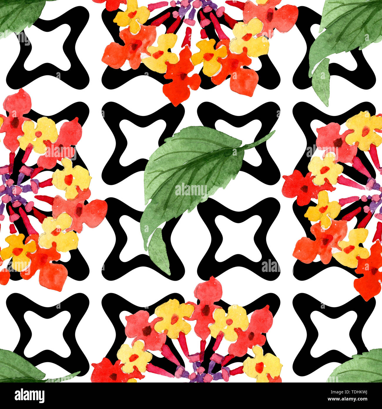 Red lantana floral botanical flowers. Wild spring leaf wildflower ...