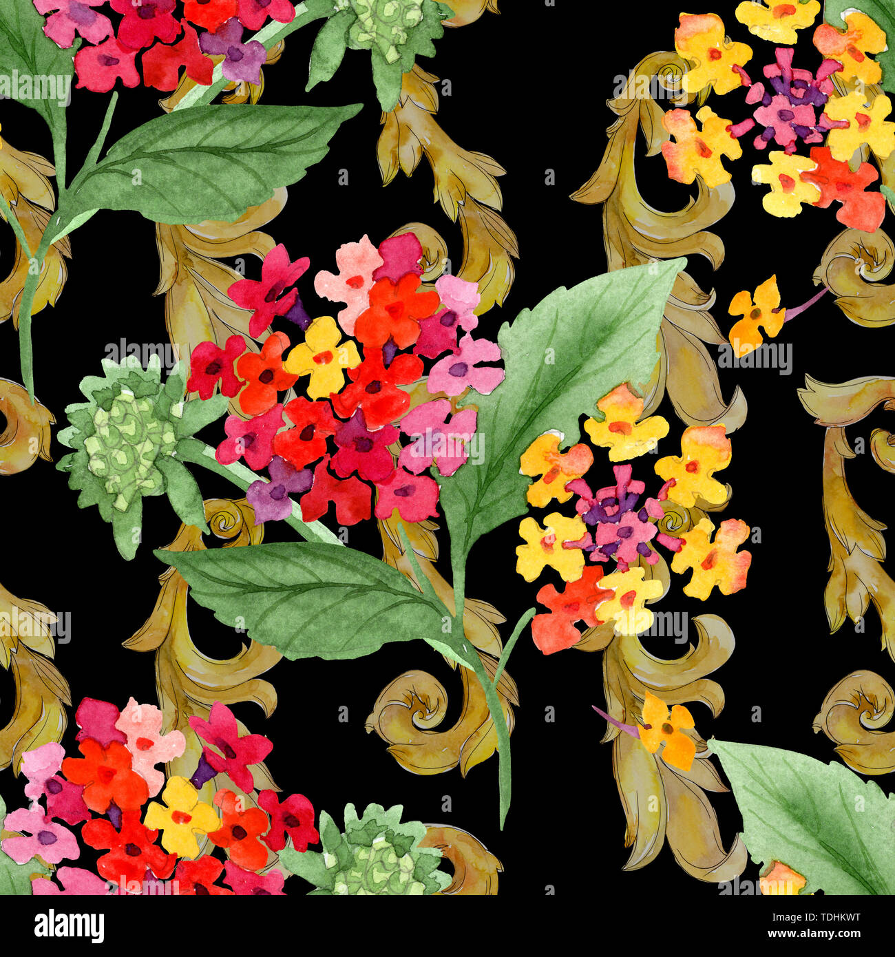Red lantana floral botanical flowers. Wild spring leaf wildflower ...