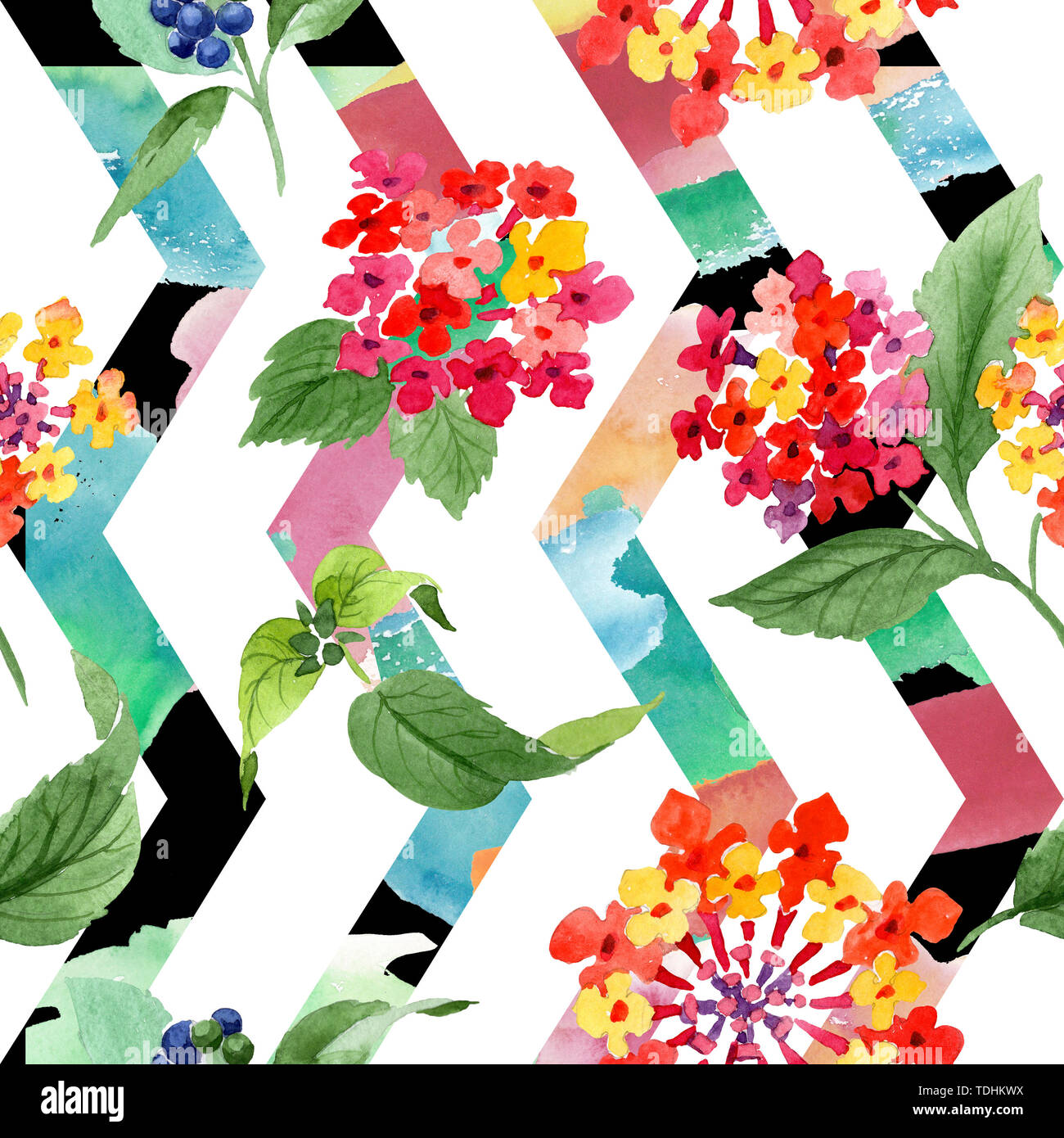 Red lantana floral botanical flowers. Wild spring leaf wildflower ...