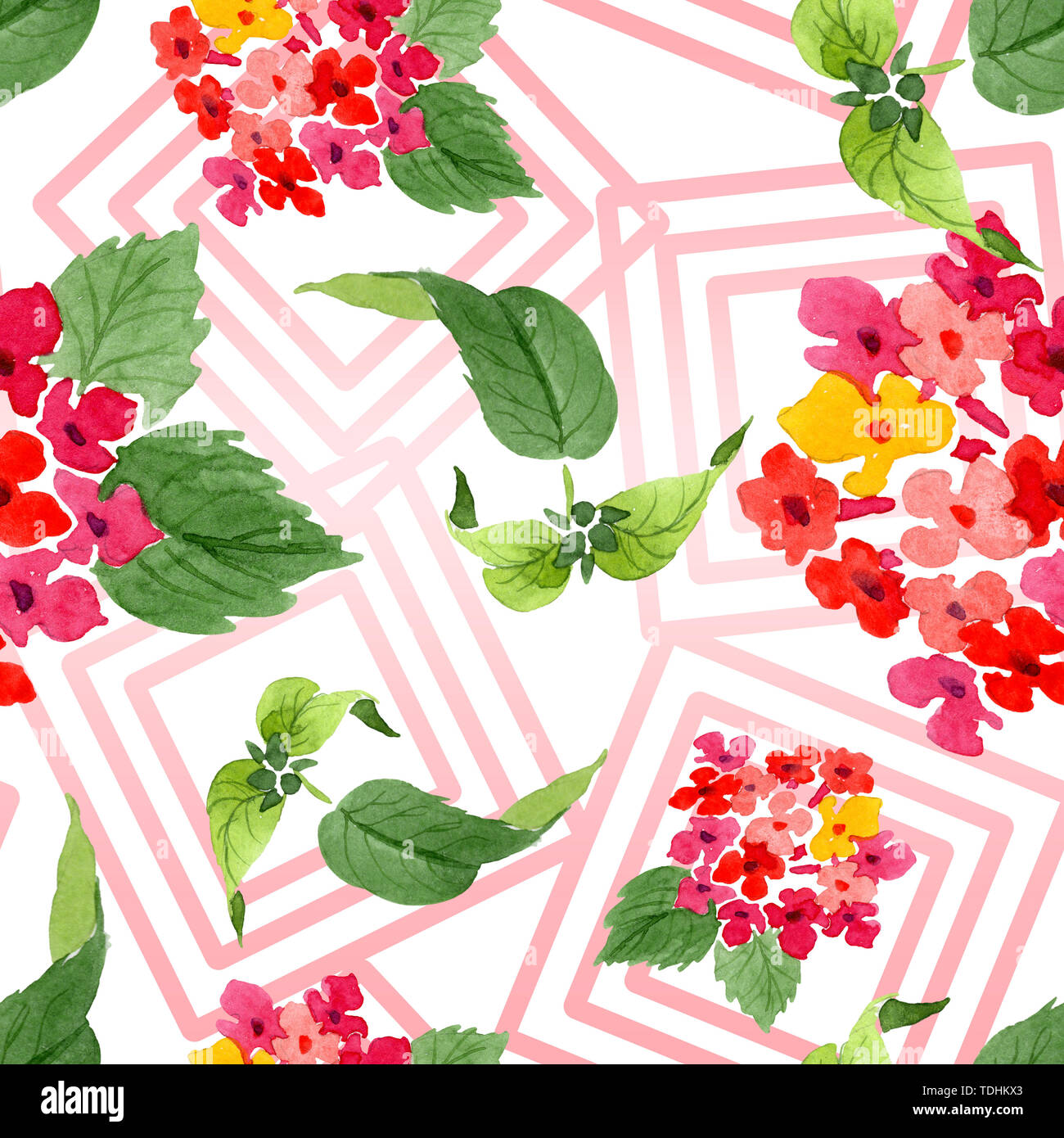 Red lantana floral botanical flowers. Wild spring leaf wildflower ...