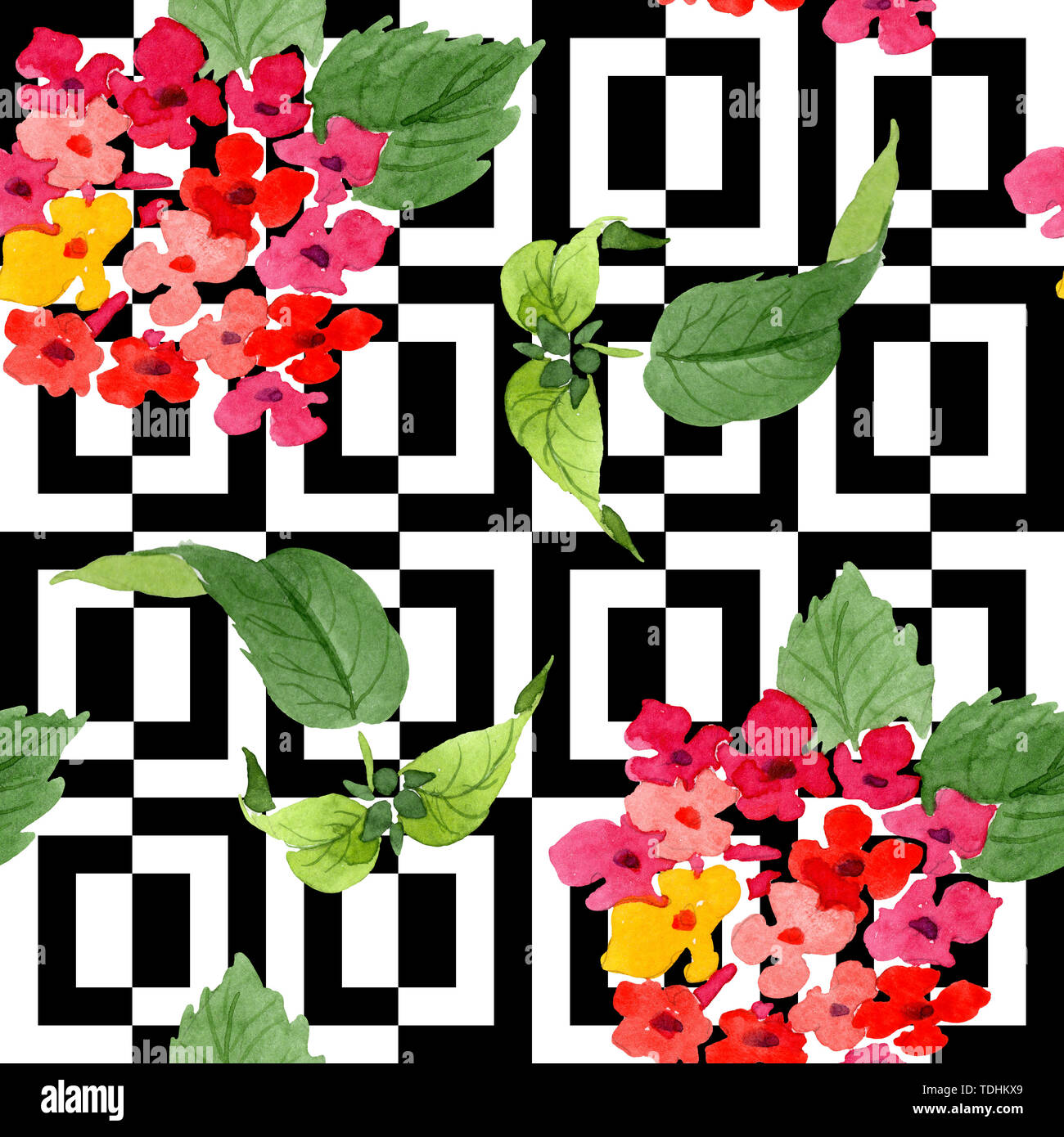 Red lantana floral botanical flowers. Wild spring leaf wildflower ...