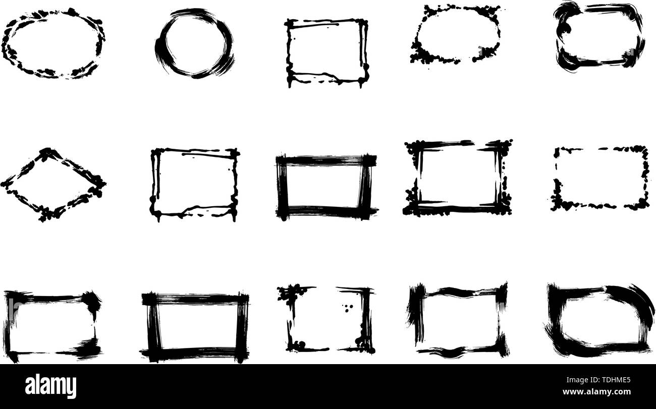Vector Set of dry brush frames. Hand drawn artistic frames. Grunge ...