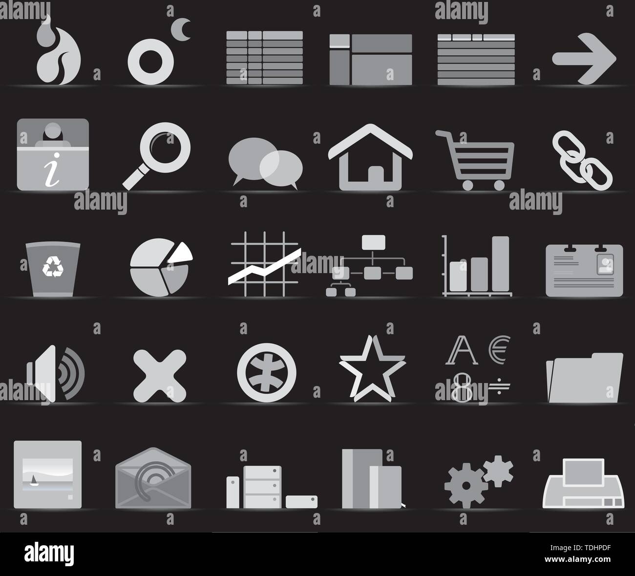 Vector illustration. Gray web icon over black background. Isolated ...