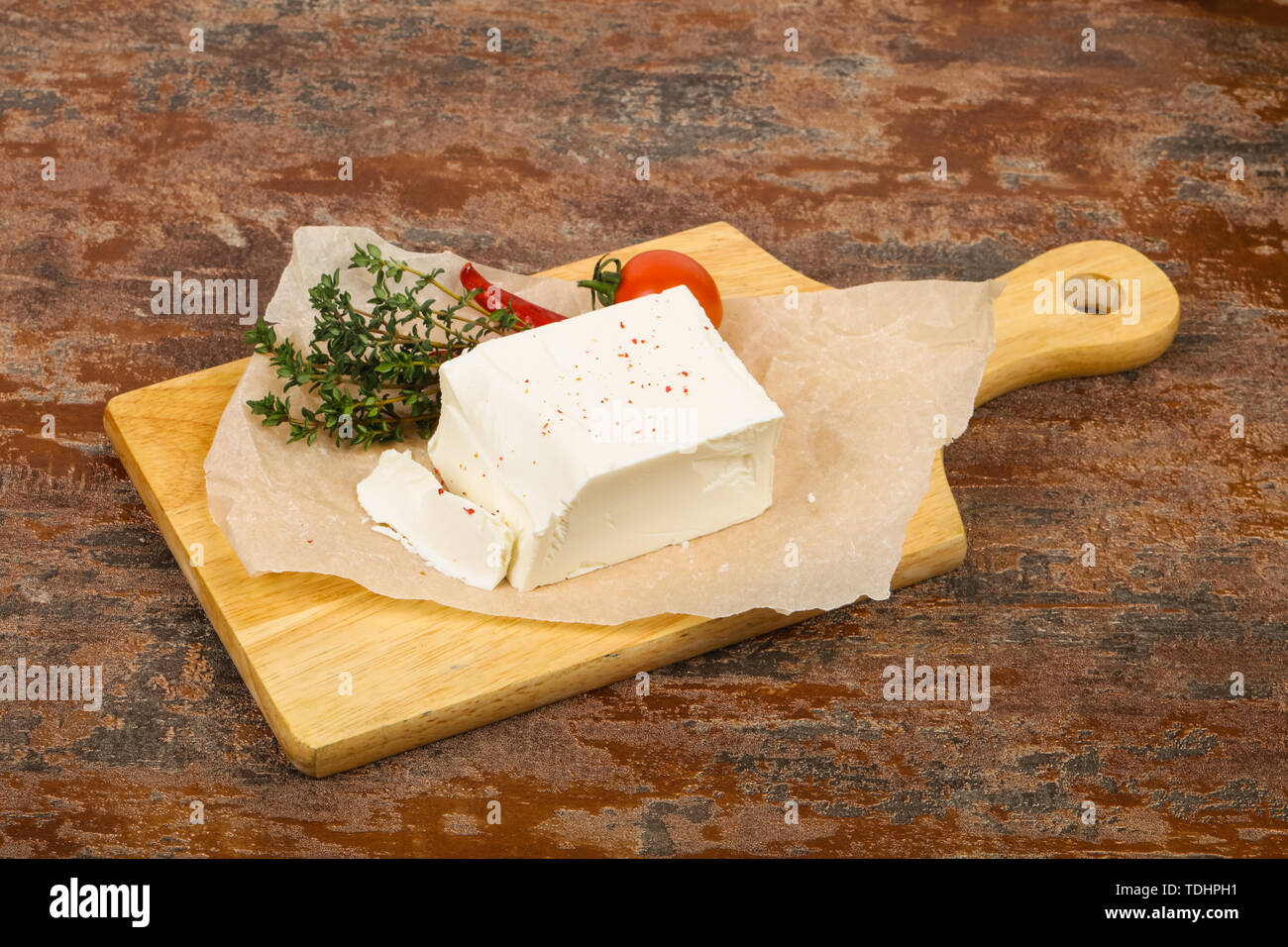 Traditional Feta Cheese served thyme Stock Photo - Alamy
