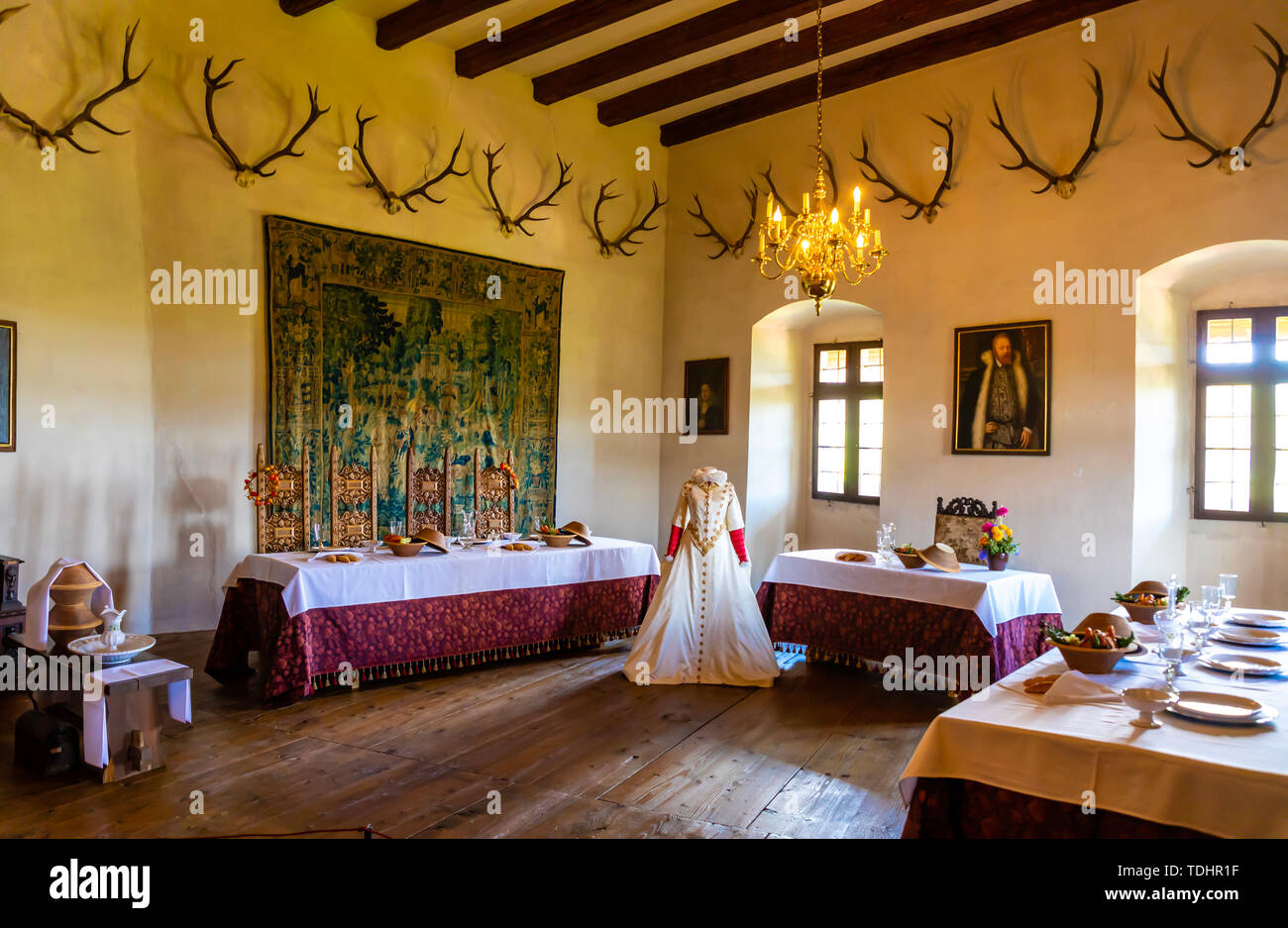 Pernstajn, Czech Republic - 3.05.2019: Interior of czech castle ...