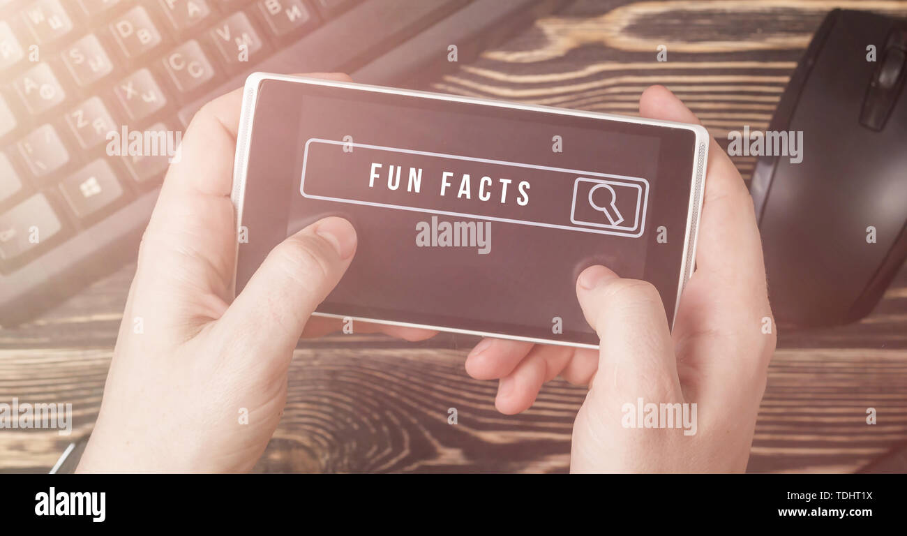 Interesting fact searching concept. Text FUN FACTS on smartphone screen ...
