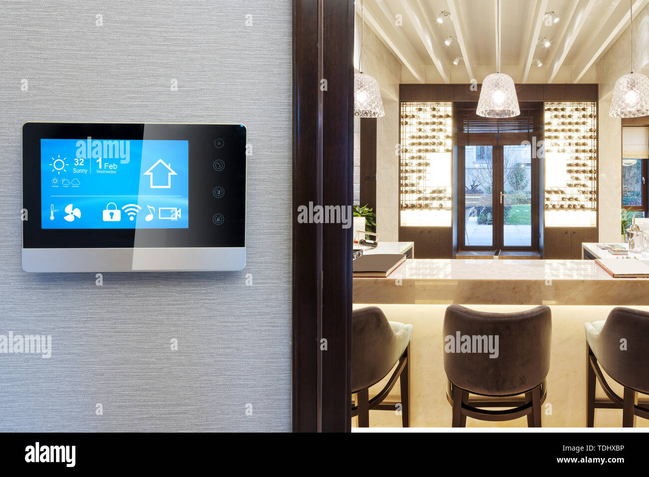 smart screen with smart home with modern staircase Stock Photo - Alamy