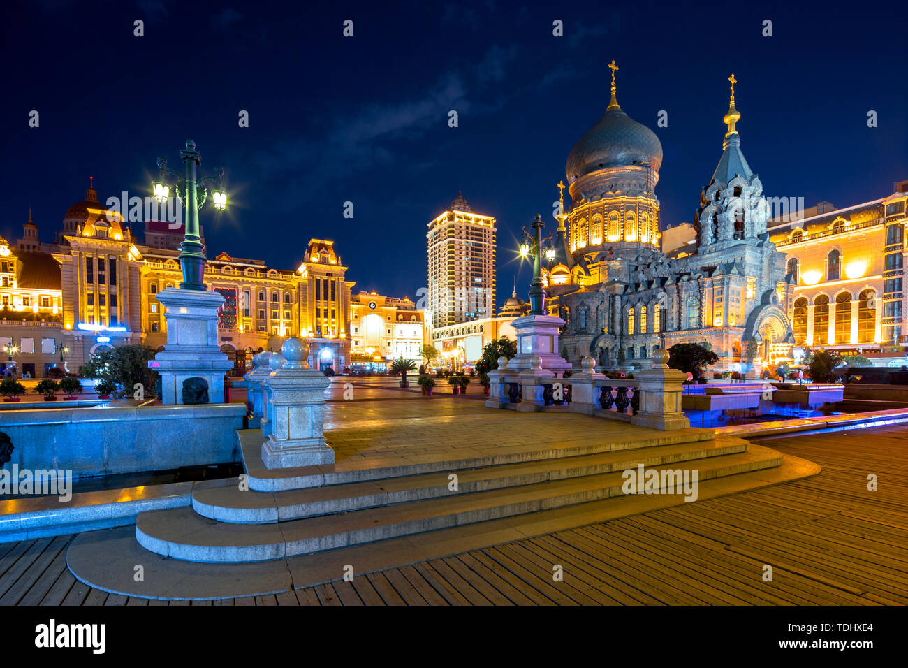 famous harbin sophia cathedral at night from square Stock Photo - Alamy