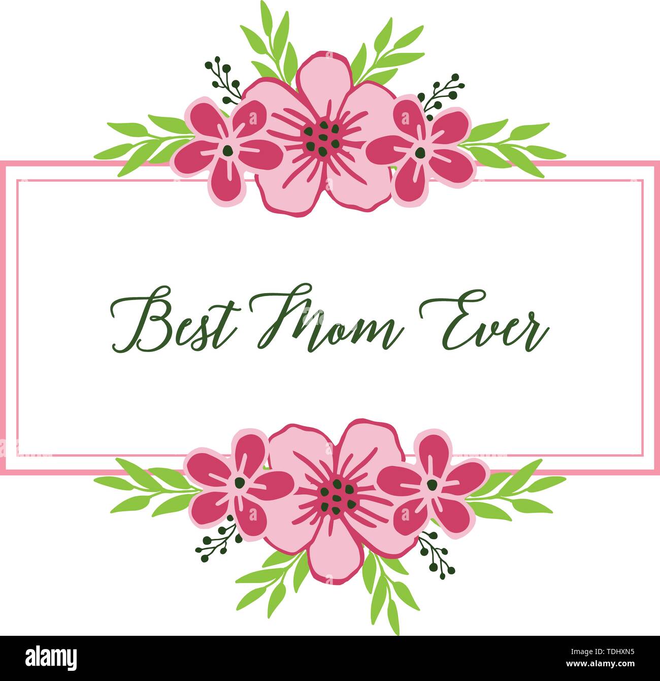 Vector illustration template best mom with pattern of wreath frame hand ...
