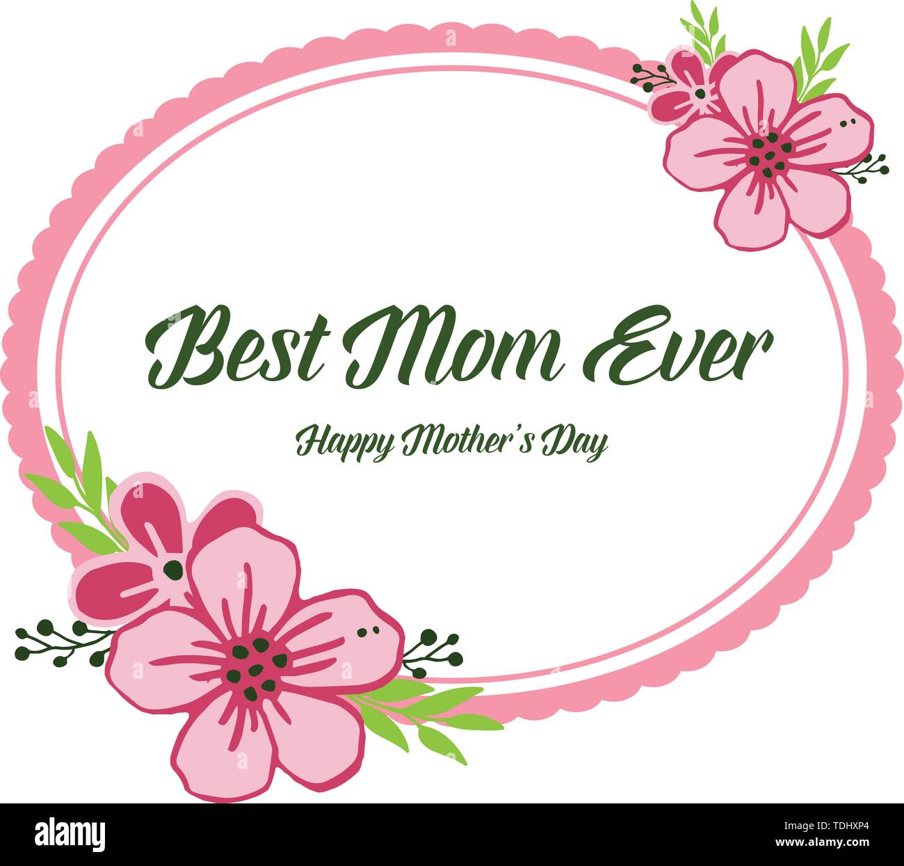 Vector illustration template best mom with pattern of wreath frame hand ...