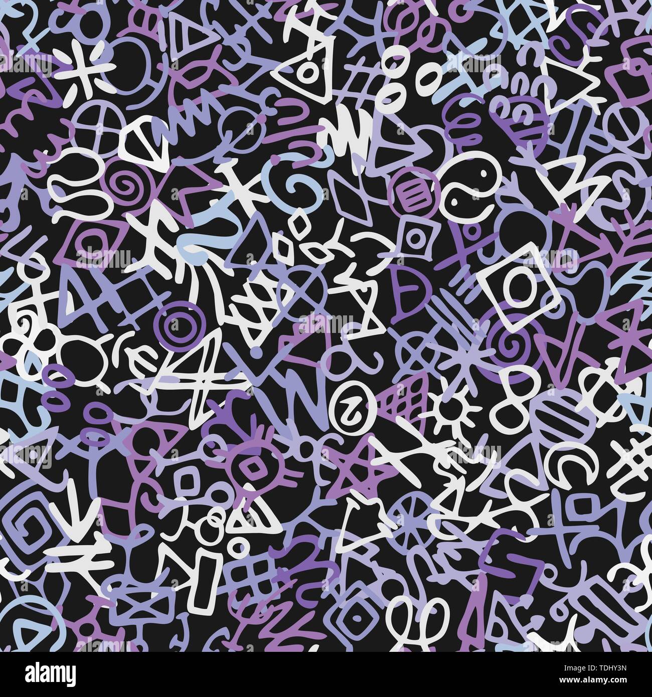 Hand drawn vector seamless pattern with glyphs mystic symbols Stock ...