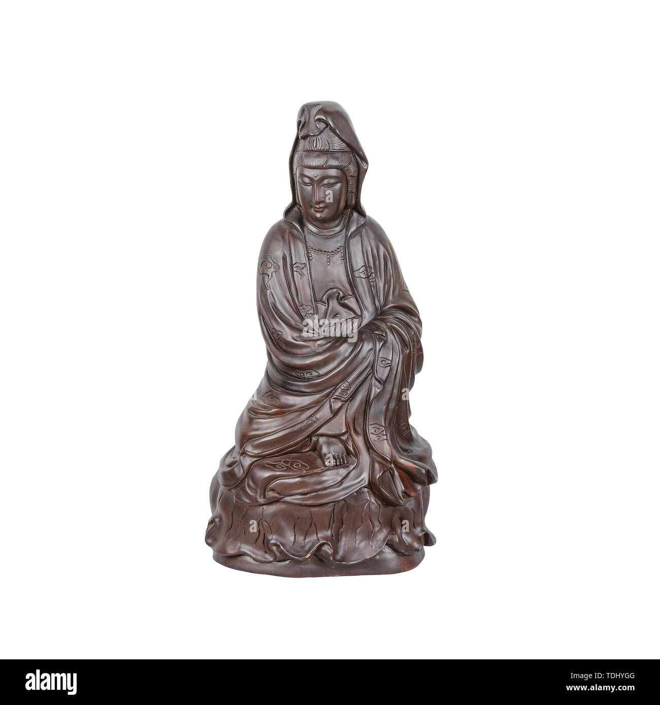 Yellow poplar wood black sandalwood general fu lushou male statue hi ...