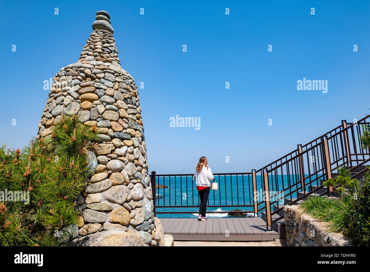 Stone stupa at Haedong Yonggungsa Temple, Buddhist temple situated on ...