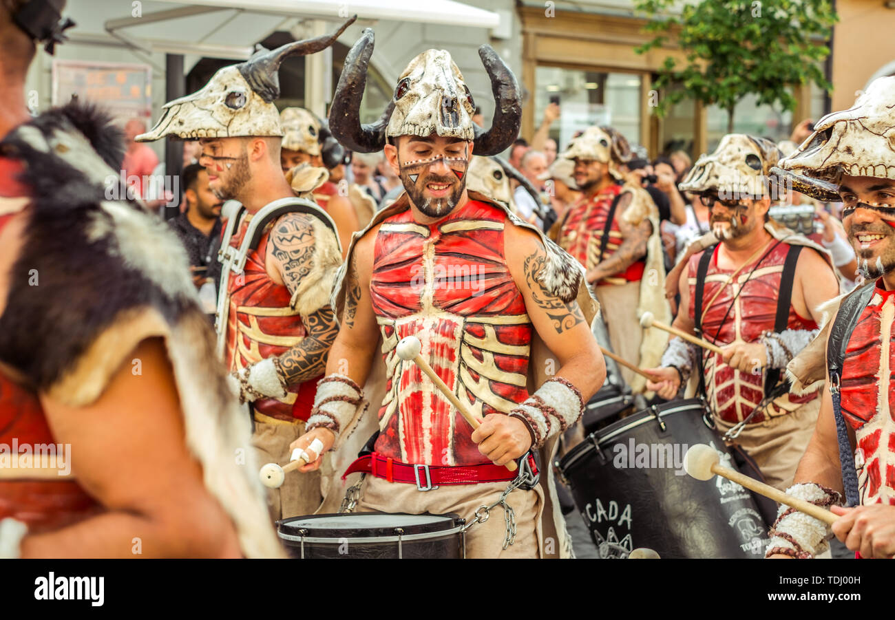 Sibiu City, Romania - 16 June 2019. Batucada Villa Pipol band ...