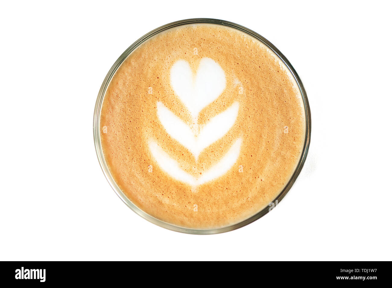 Close up image of coffee with latte art isolated on white background ...