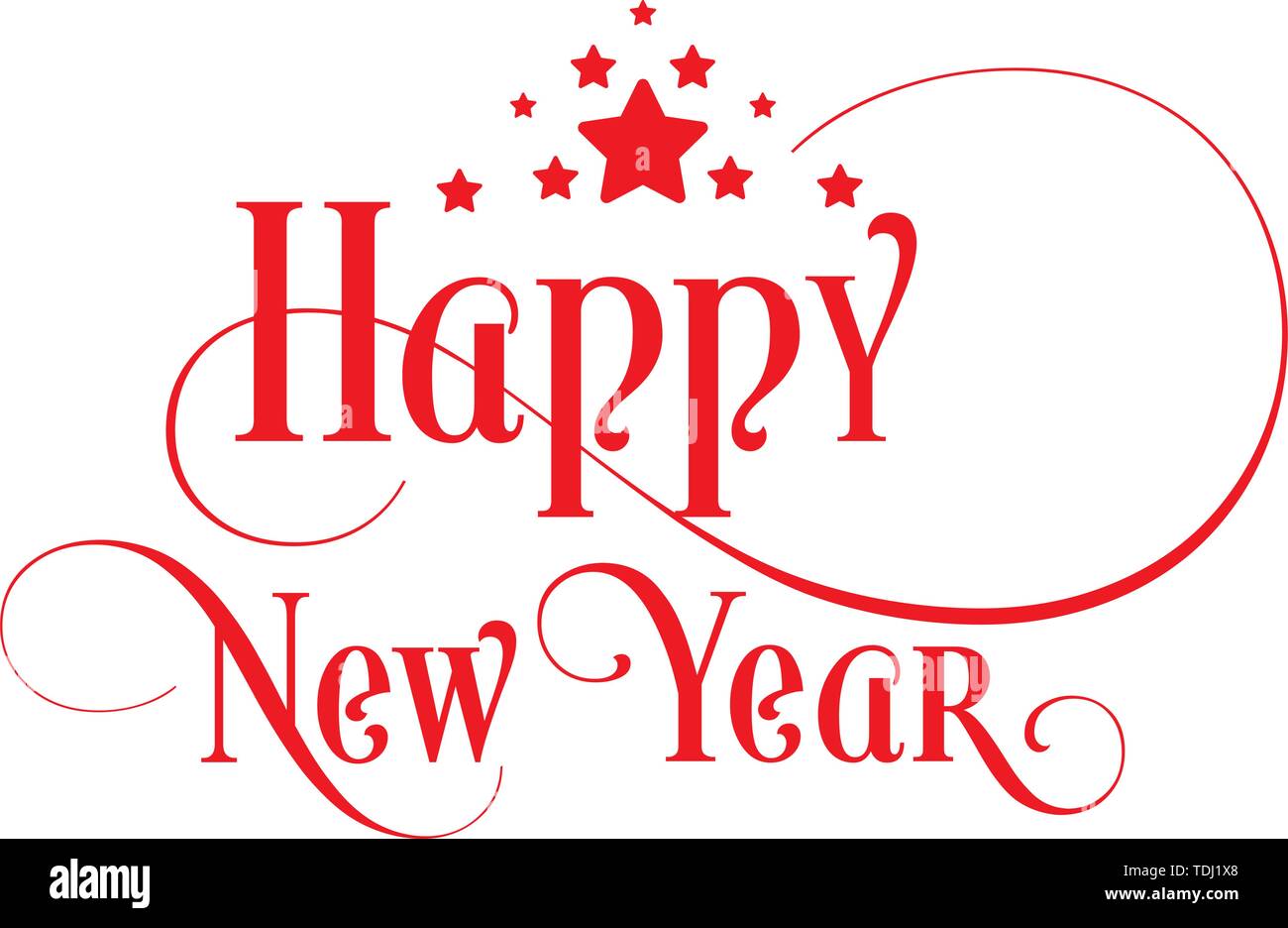 Happy New Year Unique Hand-drawn Typography Red Color with Stars. Great ...