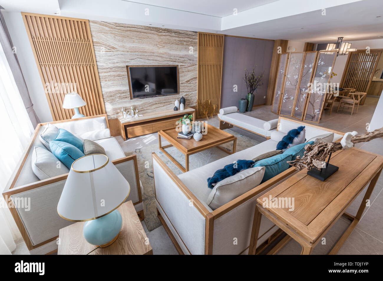 Tv coffee table model room design design design decoration hi-res stock ...