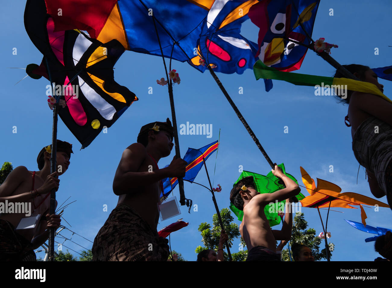 DENPASAR/BALI-JUNE 15 2019: Balinese children, wearing traditional ...