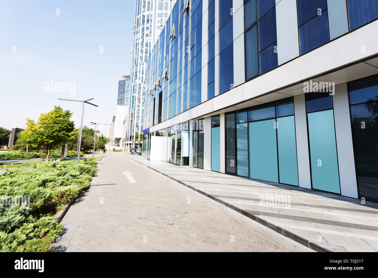 up looking the modern business office building exterior and sky Stock ...